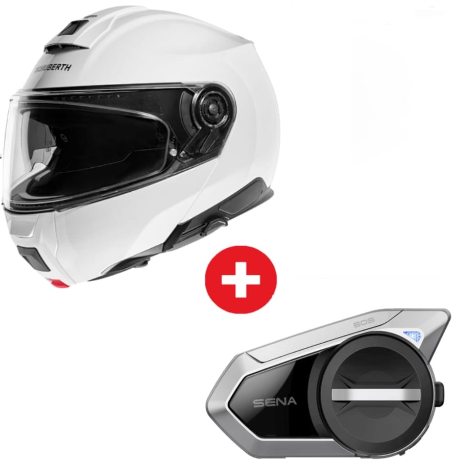 Pack Schuberth C5 Solid Blanc Brillant + Intercom Bluetooth Sena Solo ...