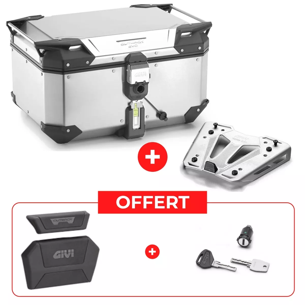 Pack Complet Givi Top Case Trekker Outback Evo Smart Alu 58L + Platine ...