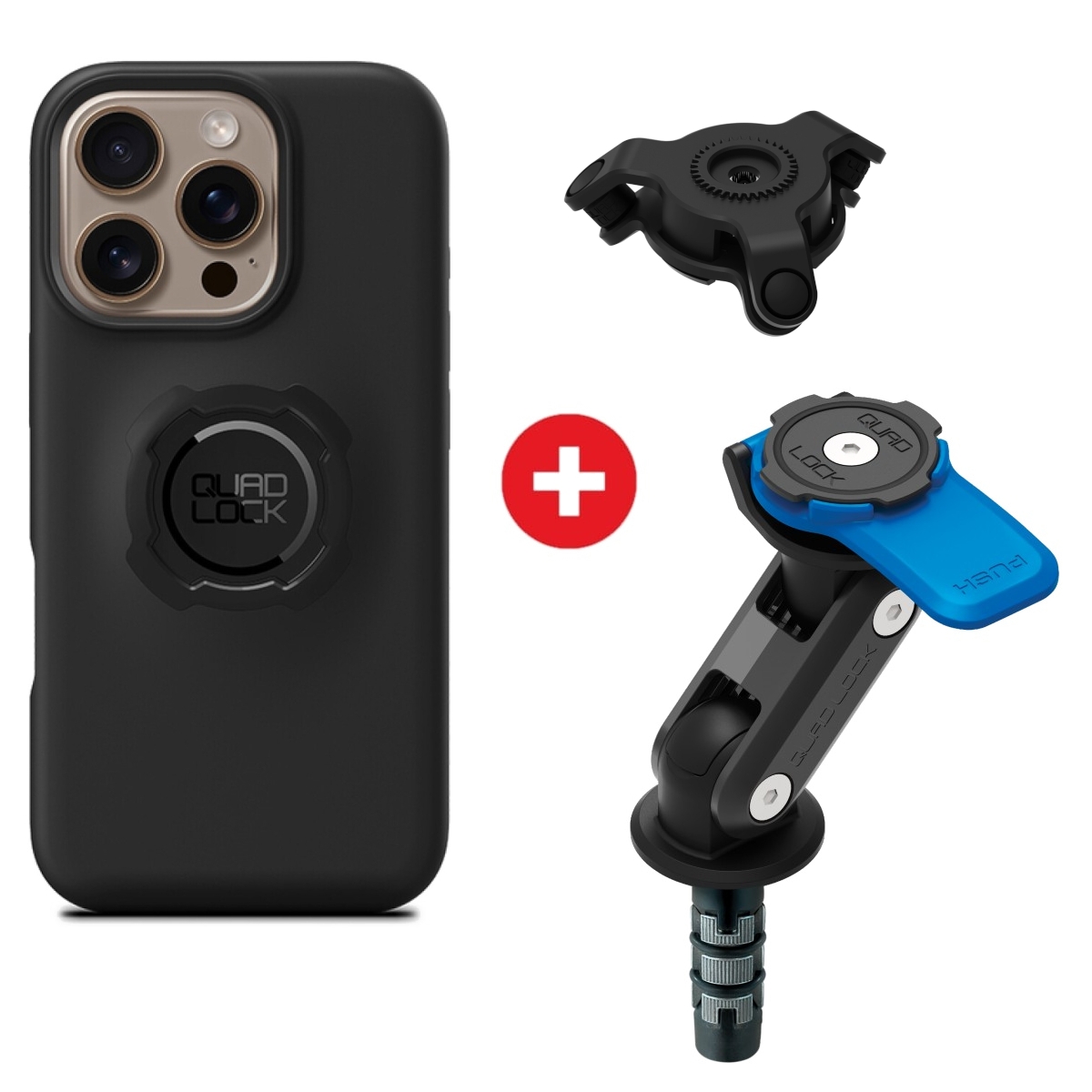 Pack Quad Lock Coque iPhone 16 Pro + Réducteur de Vibration + Support Fourche - Support ...