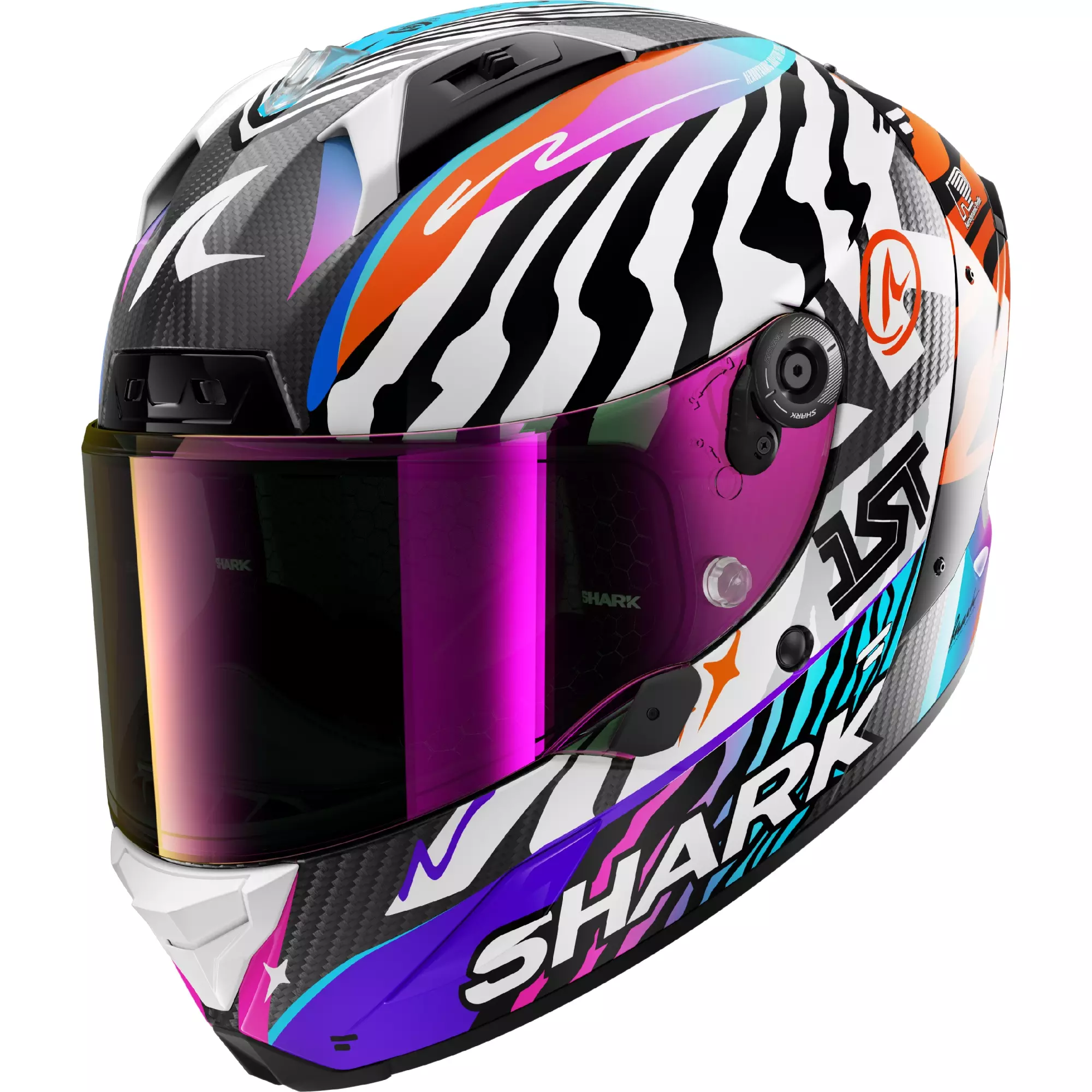 Casque Shark Aeron Speed-Fancy Carbone Blanc Orange Brillant - Casque ...