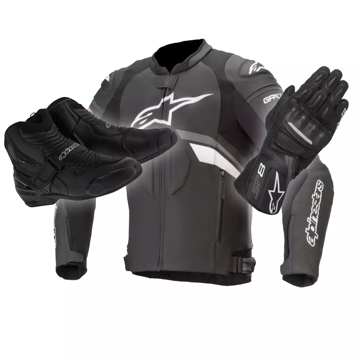 Pack Alpinestars Leather Gris/Blanc - Pack Equipement Moto